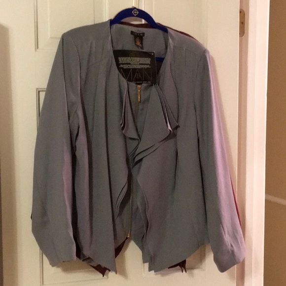 IMAN | Jackets & Coats | Nwtiman 2x Ruffles Zipper Cropped Blazer Slate ...